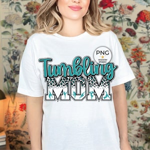 Tumbling Mom PNG Image, Leopard Teal Letters Gymnastics Design ...