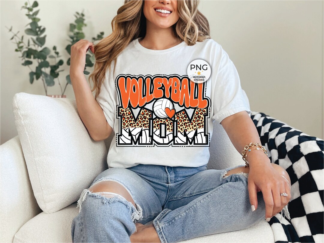 Volleyball Mom PNG Image, Volleyball Leopard Groovy Orange Design ...