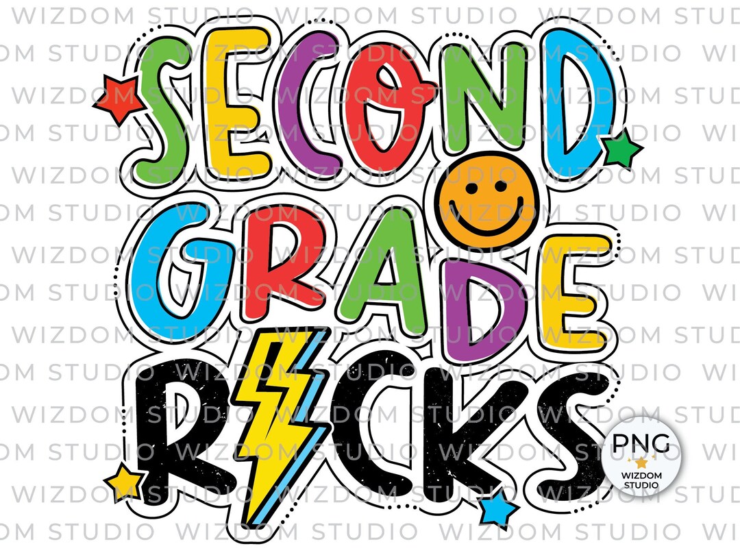 Second Grade Rocks PNG Image, Back to School Lightning Bolt Design ...