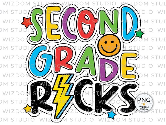 Second Grade Rocks PNG Image Back to School Lightning Bolt - Etsy