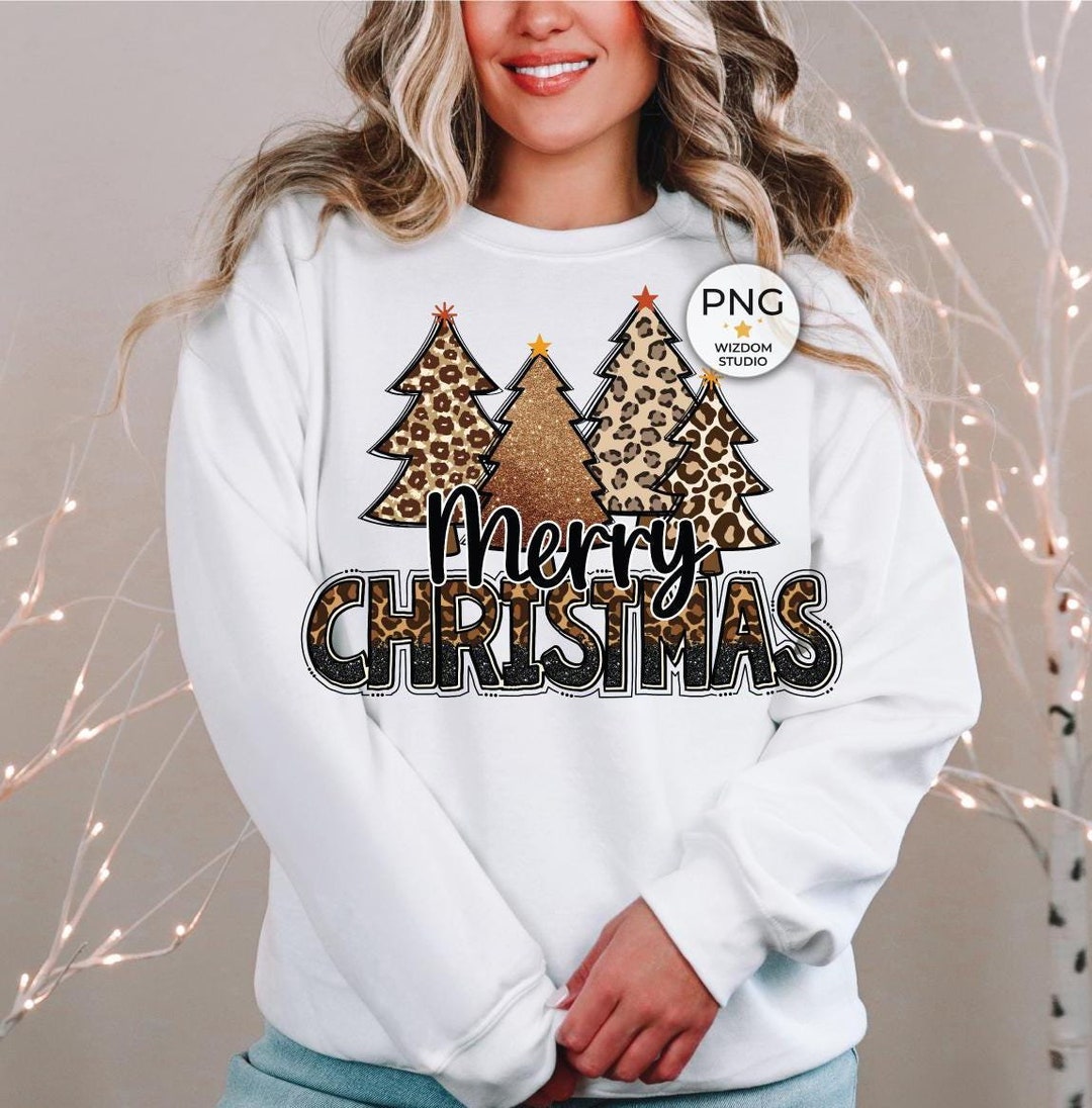 Merry Christmas PNG Image, Leopard Christmas Trees Design, Sublimation ...