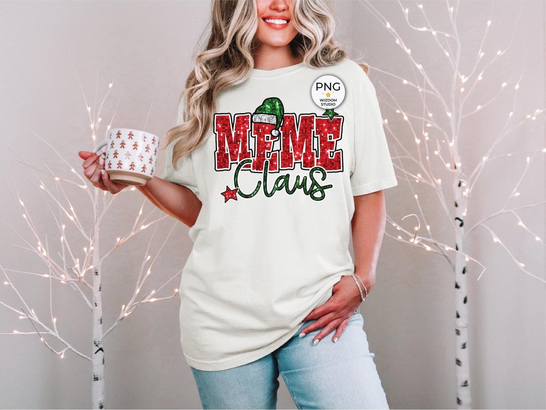 Meme Claus PNG Image, Christmas Faux Sequin Design, Sublimation Designs ...