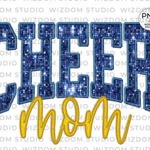 Cheer Mom PNG Image, Blue Gold Cheer Faux Sequin Design, Sublimation ...