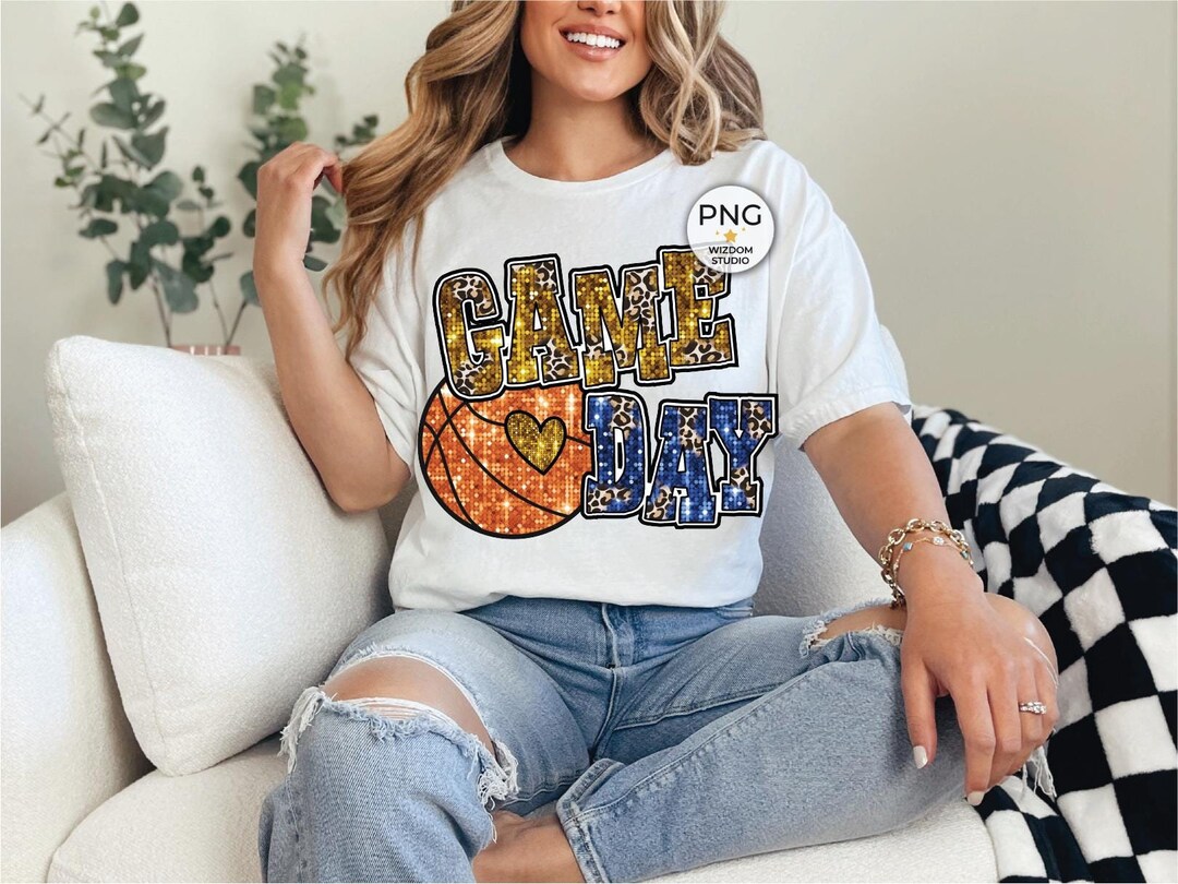 Game Day Basketball PNG Image, Basketball Blue Gold Faux Sequin Leopard ...