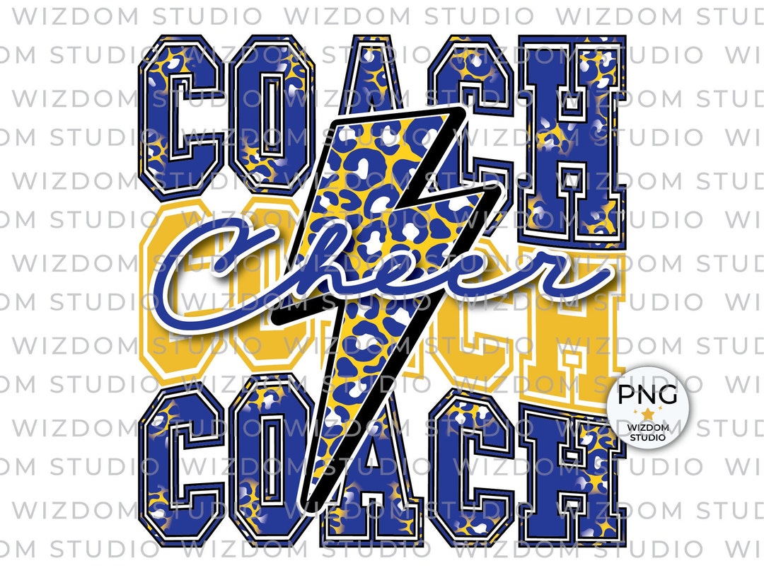 Cheer Coach PNG Image, Lightning Bolt Cheer Leopard Blue Gold Design ...