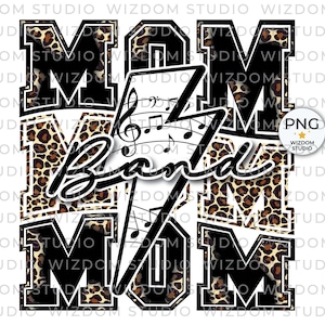 Band Mom PNG Image, Marching Band Lightning Bolt Leopard Black Design ...