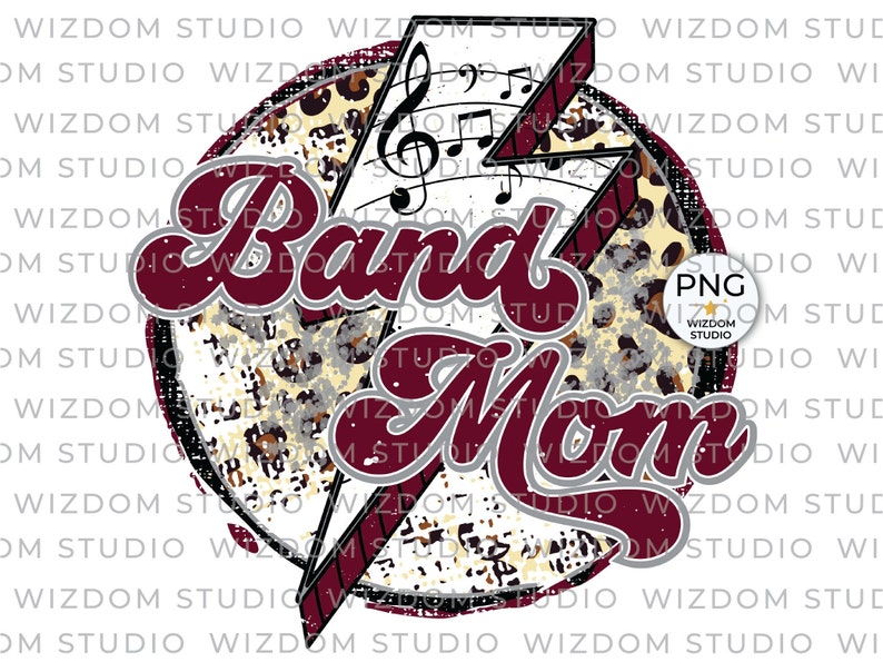 Band Mom PNG Image, Marching Band Lightning Bolt Leopard Maroon Design ...