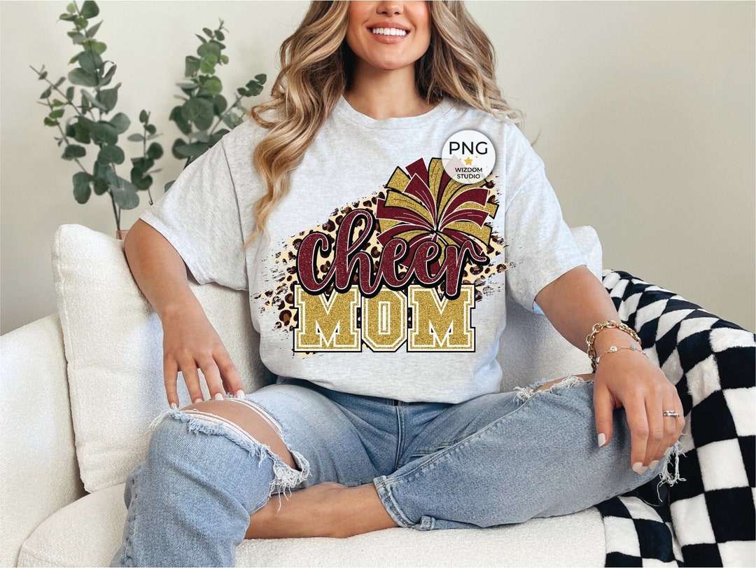 Cheer Mom PNG Image, Cheerleading Pom Leopard Maroon Gold Glitter ...