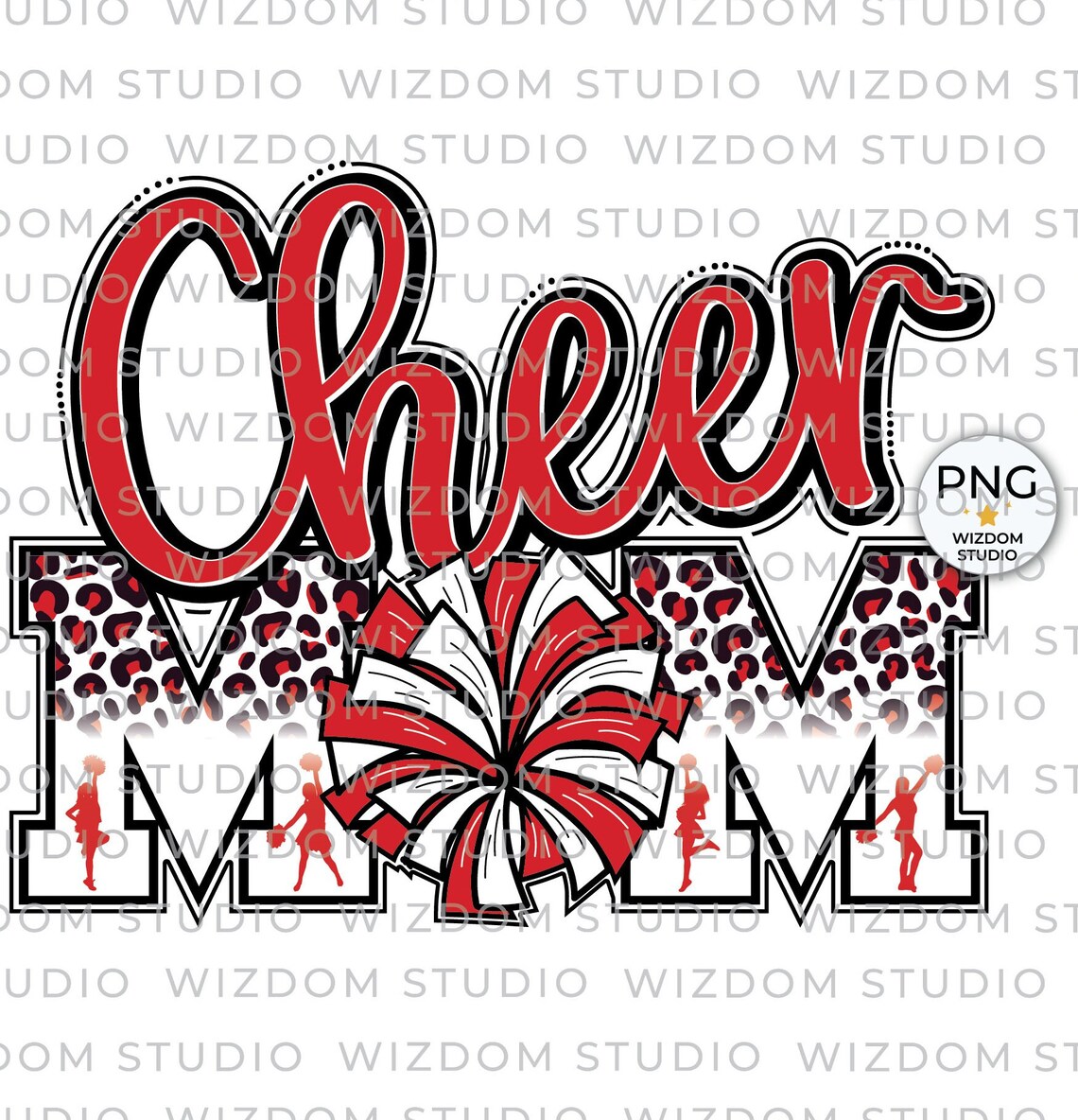 Cheer Mom PNG Image, Red Leopard Letters Cheer Design, Sublimation ...