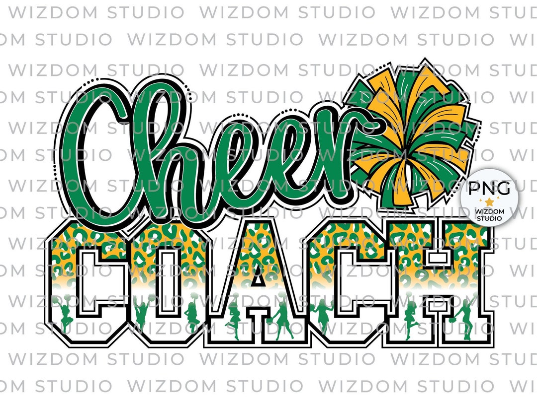 Cheer Coach PNG Image, Leopard Cheer Green Gold Design, Sublimation ...