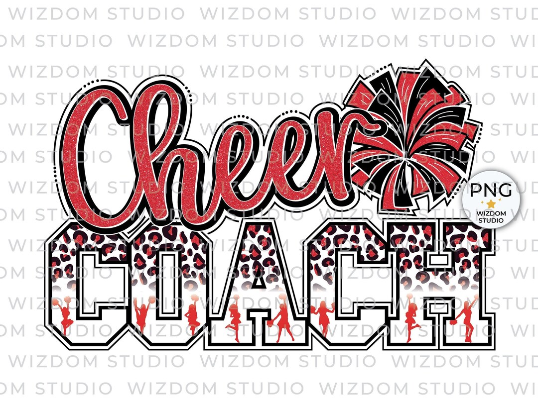 Cheer Coach PNG Image, Red Leopard Letters Cheer Design, Sublimation ...