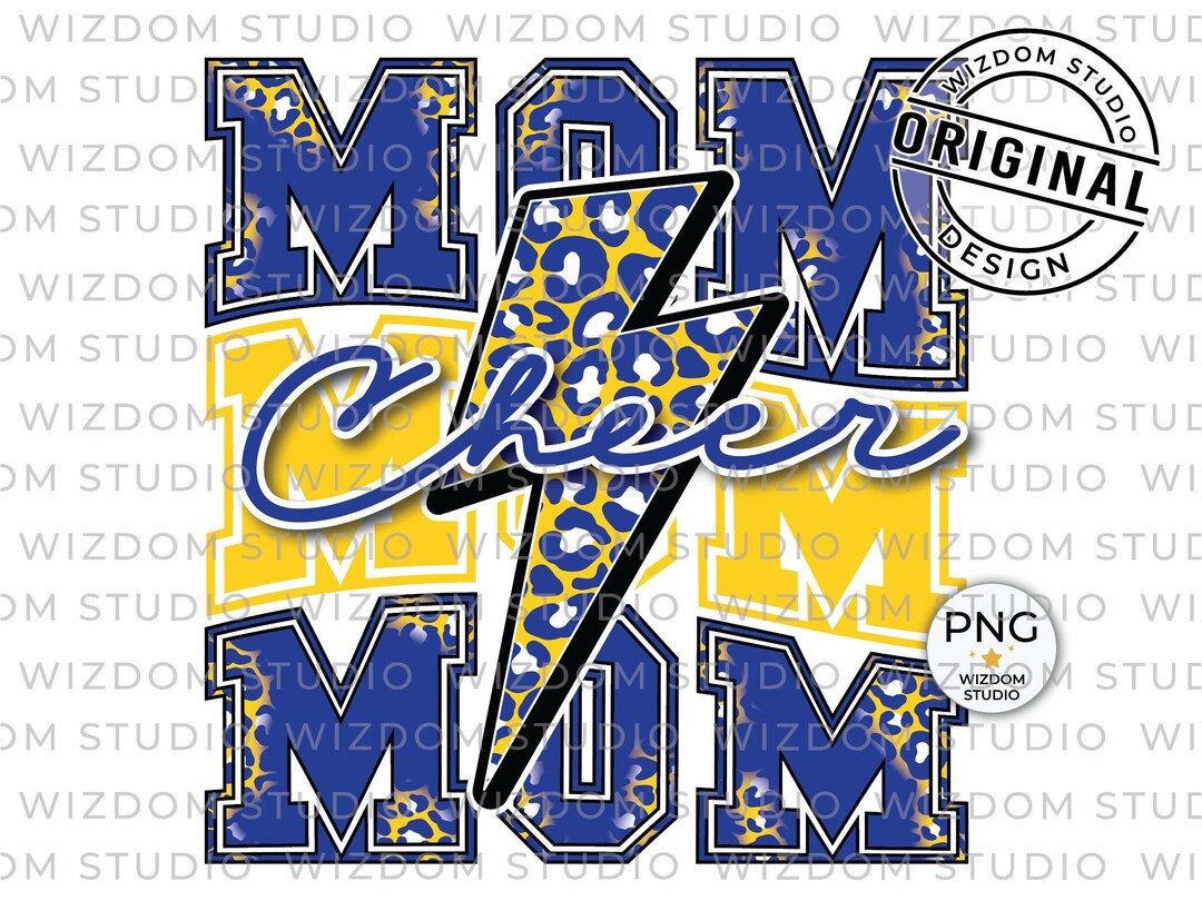 Cheer Mom PNG Image Lightning Bolt Cheer Leopard Blue Gold - Etsy