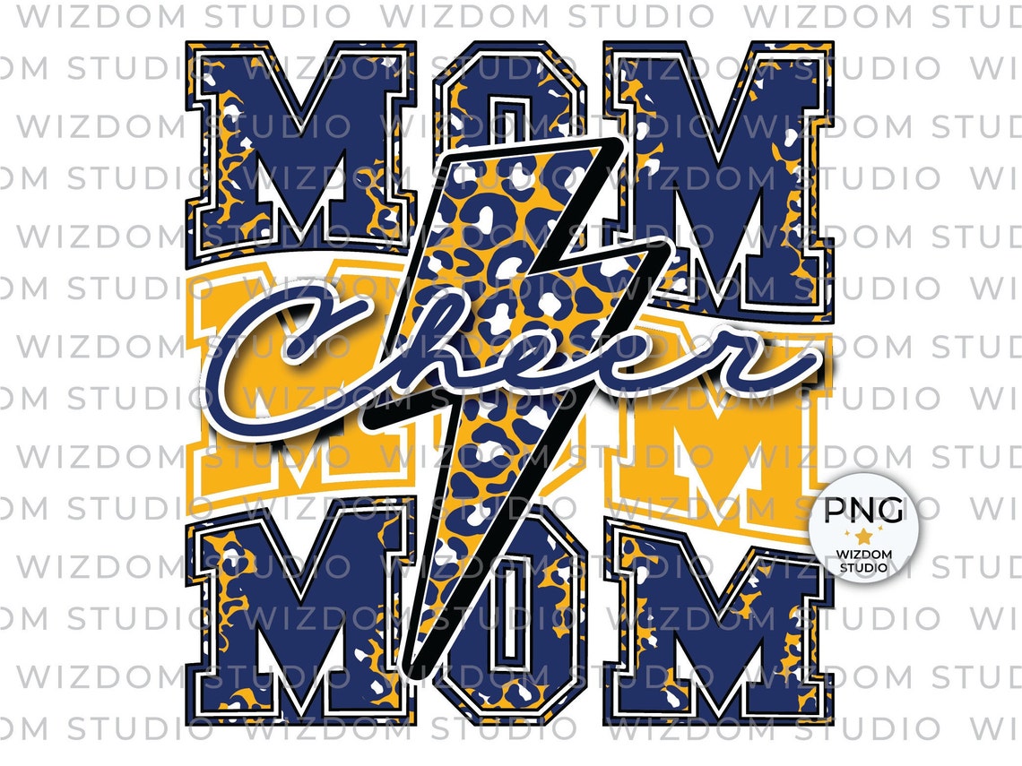 Cheer Mom PNG Image Lightning Bolt Cheer Leopard Navy Gold - Etsy