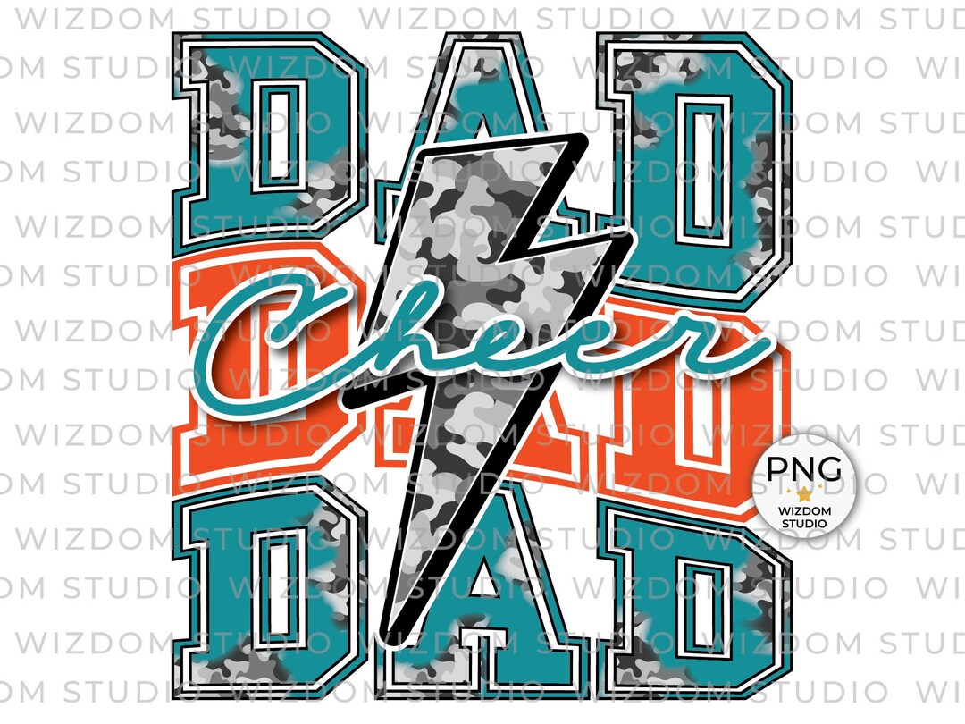 Cheer Dad PNG Image Lightning Bolt Cheer Teal Orange Design - Etsy
