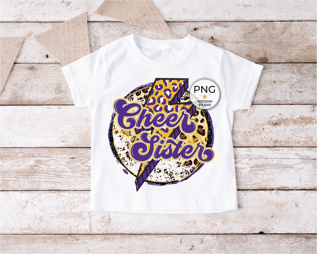 Cheer Sister PNG Image, Lightning Bolt Cheer Purple Gold Design ...