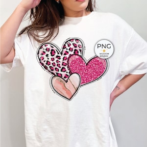 Three Hearts PNG Image, Pink Leopard Valentine's Heart Design ...