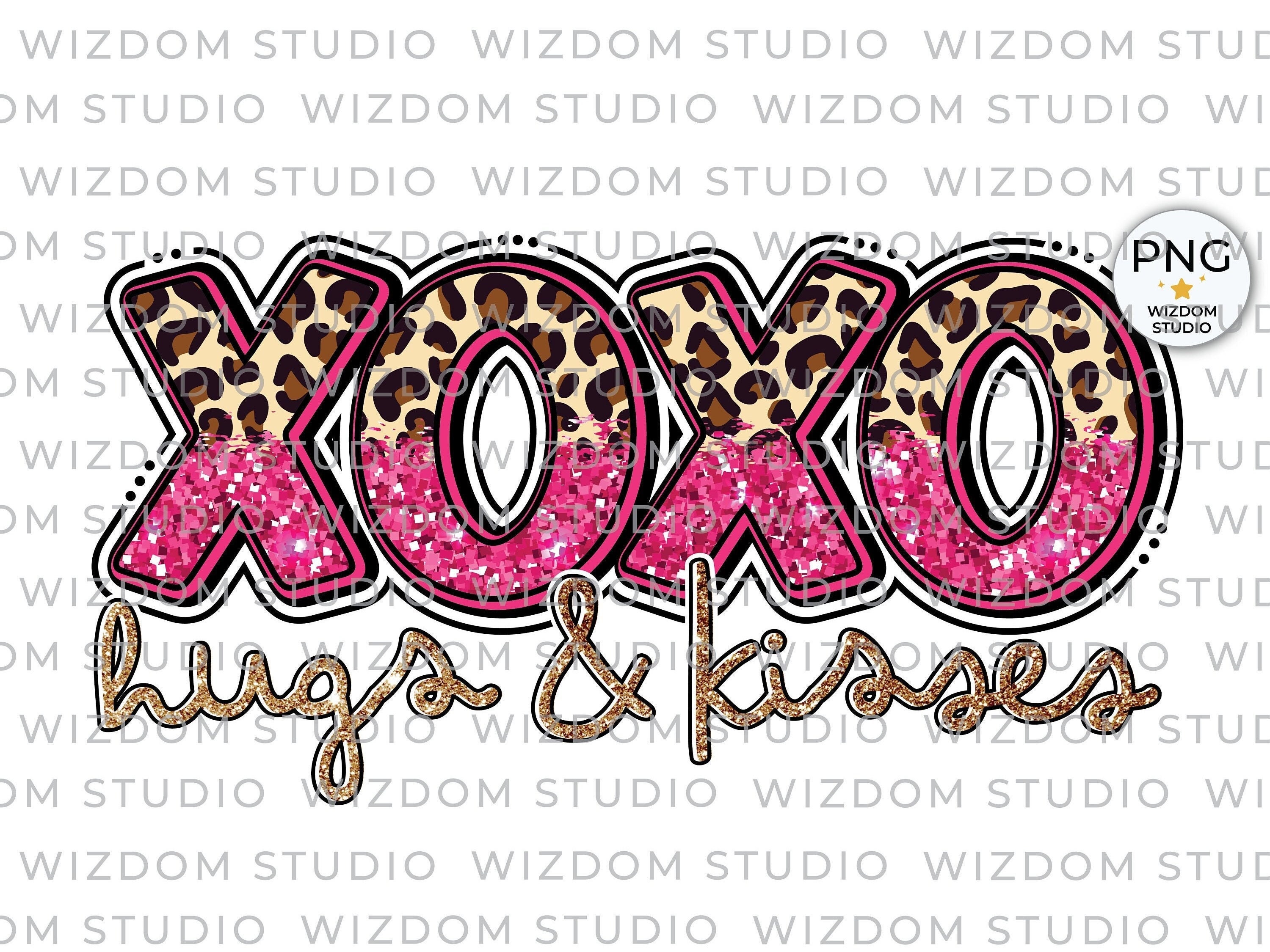 XOXO Hugs & Kisses PNG Image Valentine Pink Glitter Leopard | Etsy