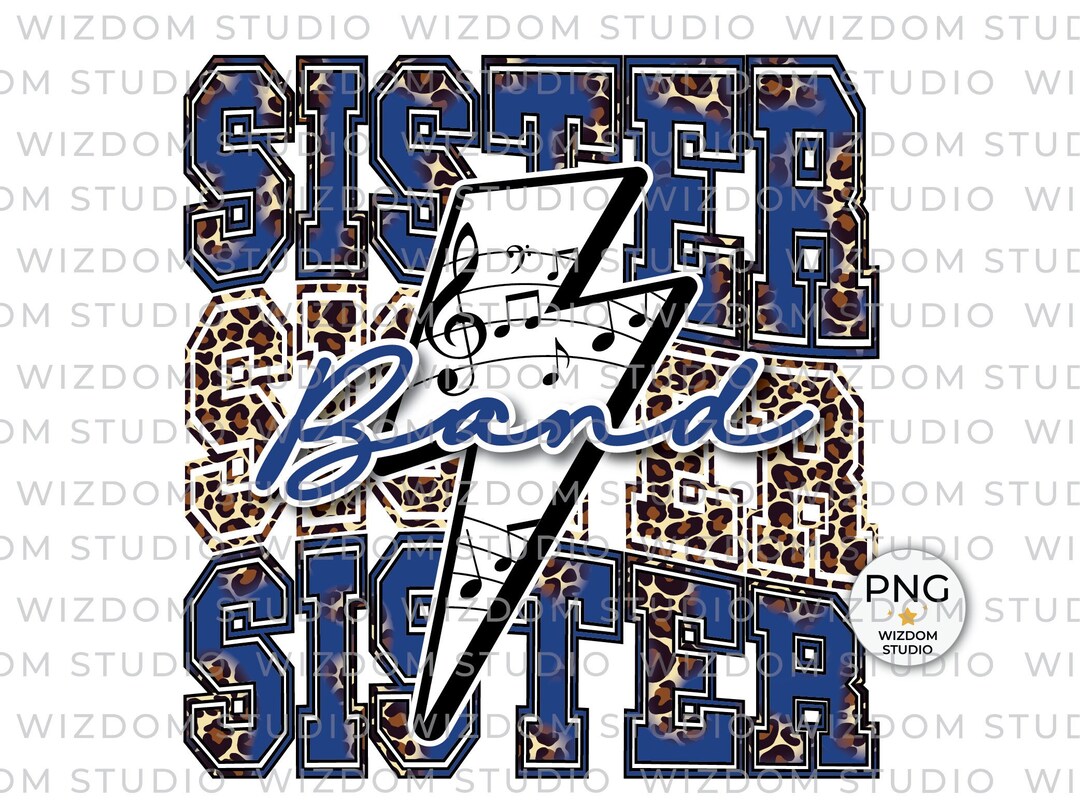 Band Sister PNG Image, Marching Band Lightning Bolt Leopard Blue Design ...