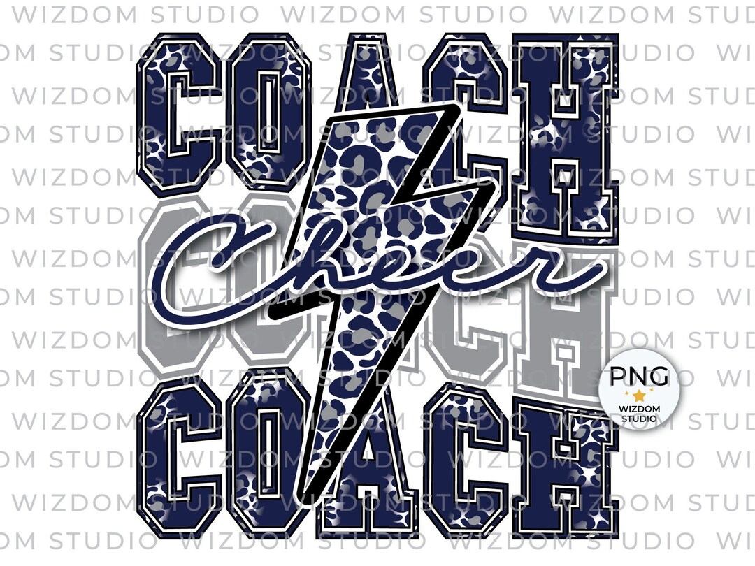 Cheer Coach PNG Image Lightning Bolt Cheer Leopard Navy Blue - Etsy