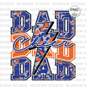 Cheer Dad PNG Image, Lightning Bolt Cheer Blue Orange Design ...