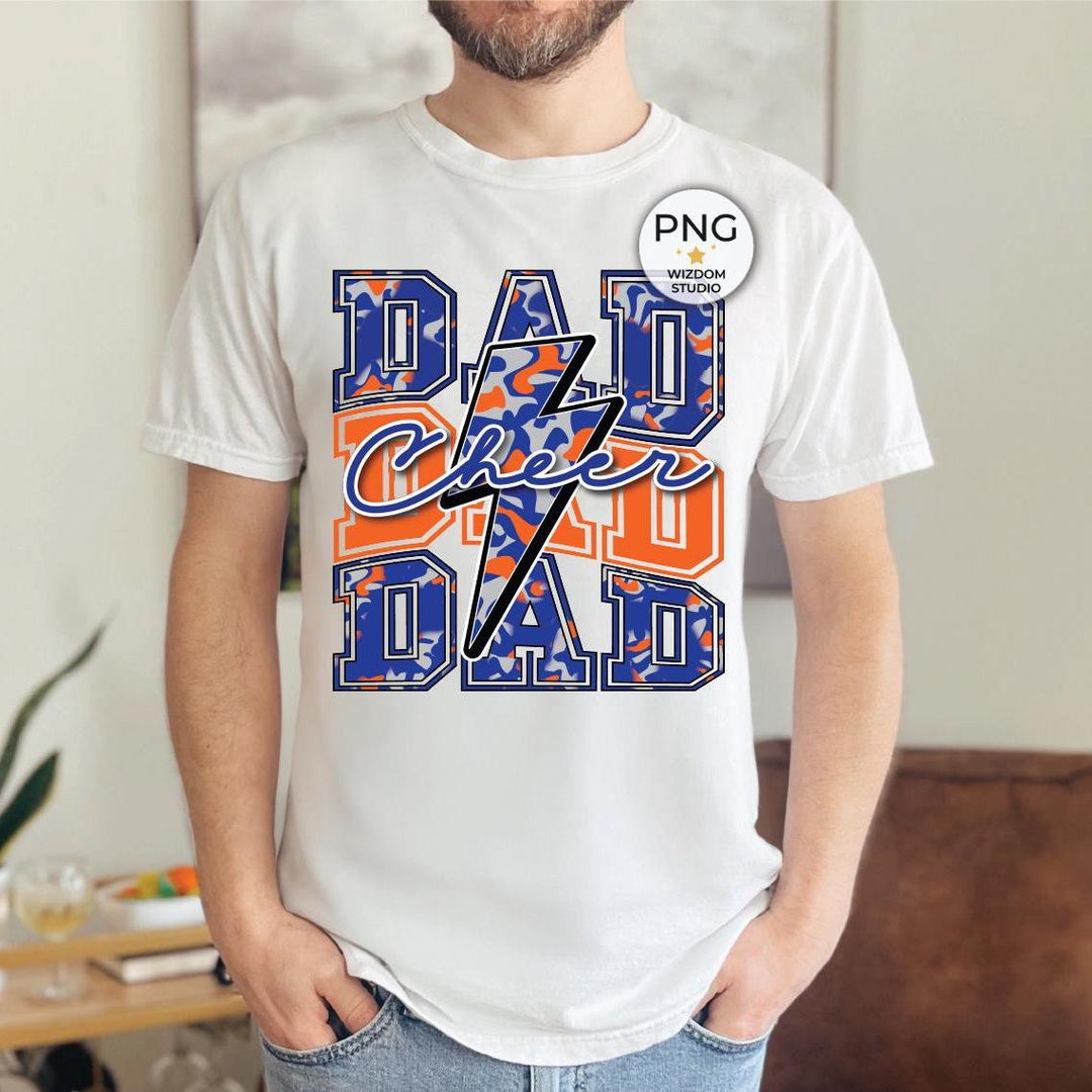 Cheer Dad PNG Image, Lightning Bolt Cheer Blue Orange Design ...