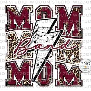 Band Mom PNG Image, Marching Band Lightning Bolt Leopard Maroon Design ...