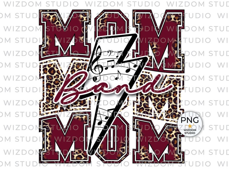 Band Mom PNG Image, Marching Band Lightning Bolt Leopard Maroon Design ...