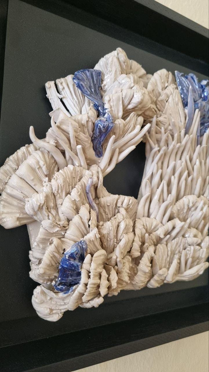 15x15 Inch Handmade Ceramic 3D Coral Reef Sculpture Unique Ocean ...