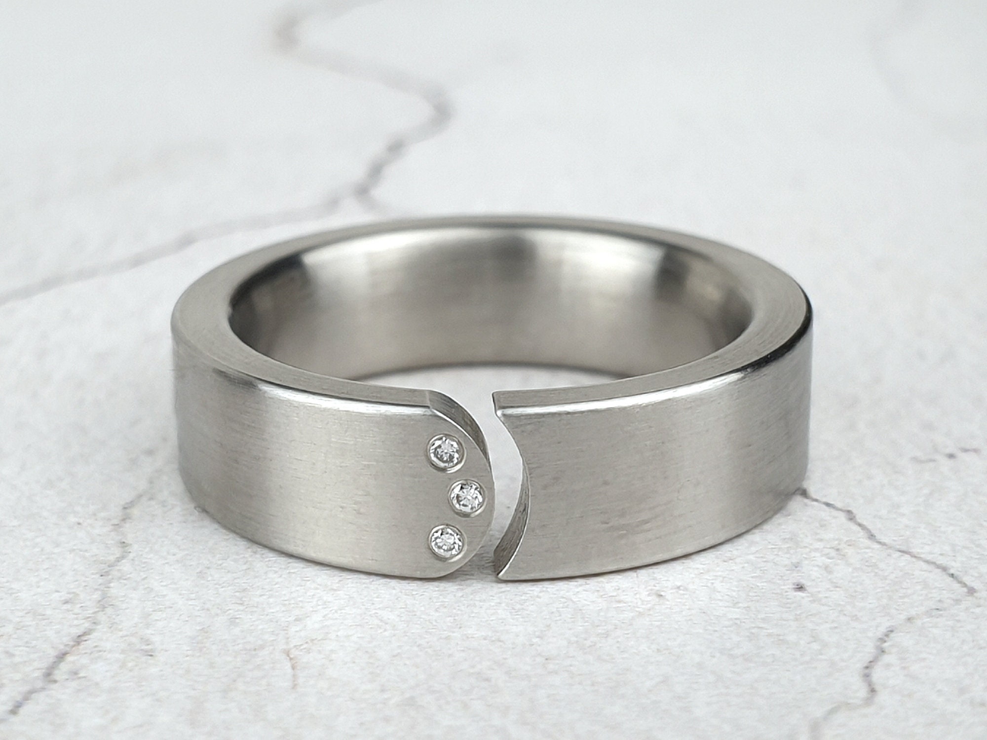 Stainless Steel Open Ring with 3 Diamonds | Etsy