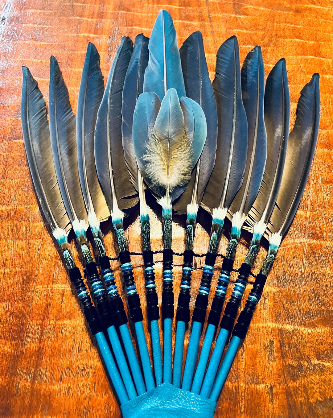 Beautiful Blue Macaw NAC Prayer Fan, Feather Peyote Ceremony Tool ...
