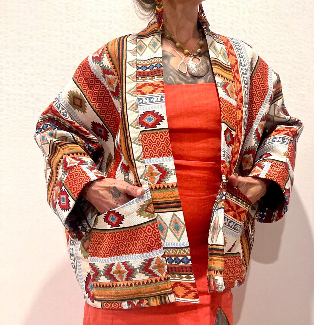 Batwing Jacket, Boho Tribal, Natural Cotton and Silk Handwoven, Wide ...