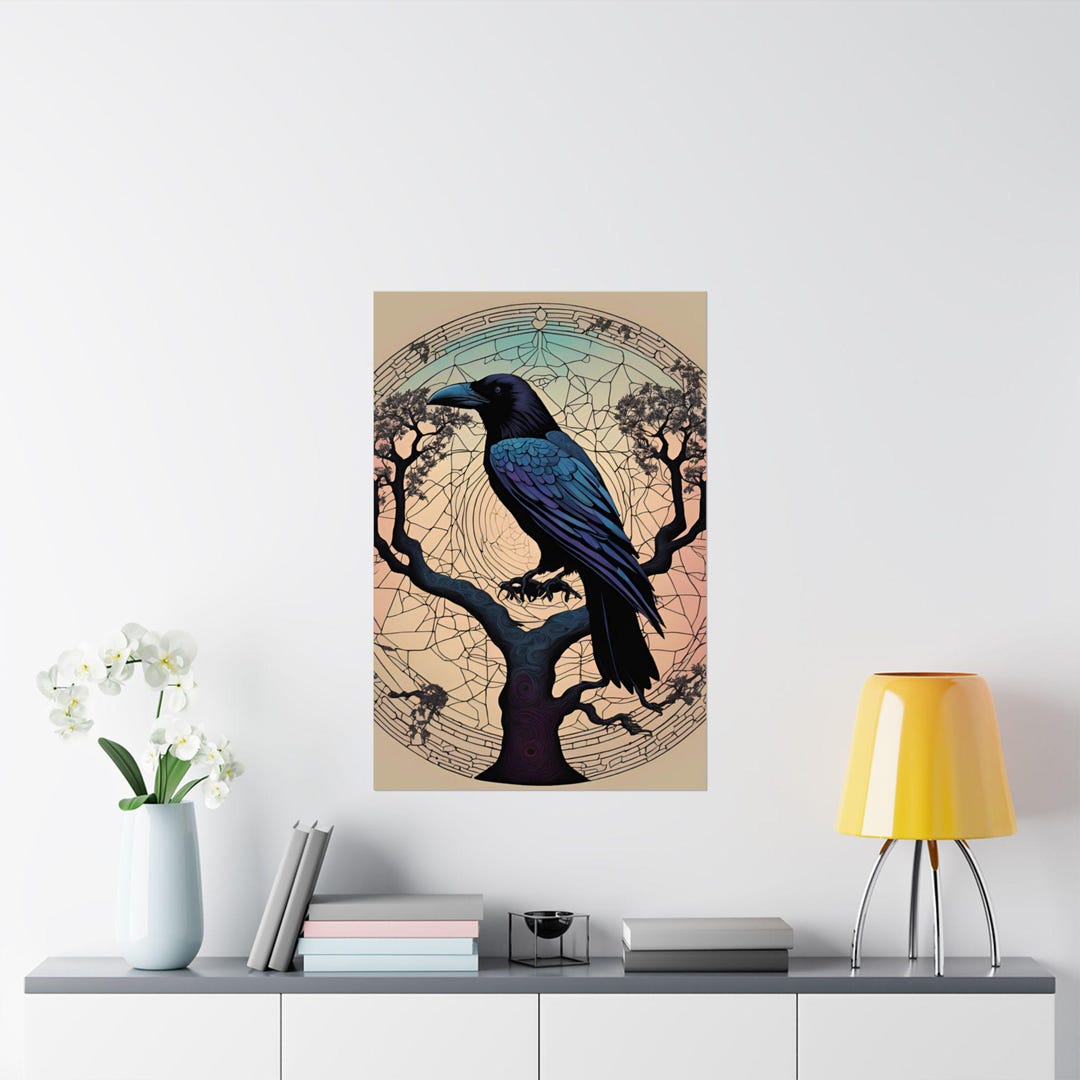 Vertical Posters, Sacred Geometry Raven Bird and Tree Art, Home Decor ...