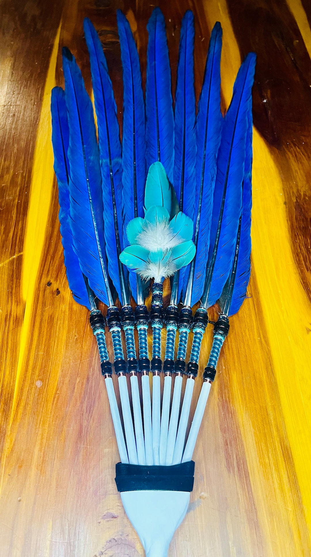 Beautiful Rare Hyacinth Macaw Feather Fan, NAC, Native American Church ...