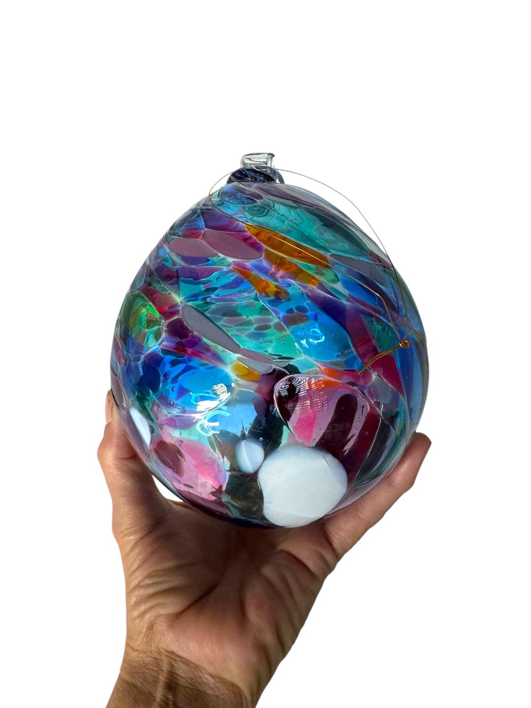 Giant Handblown Glass Calico Orb Suncatcher Ornament Sphere 6.5 ...