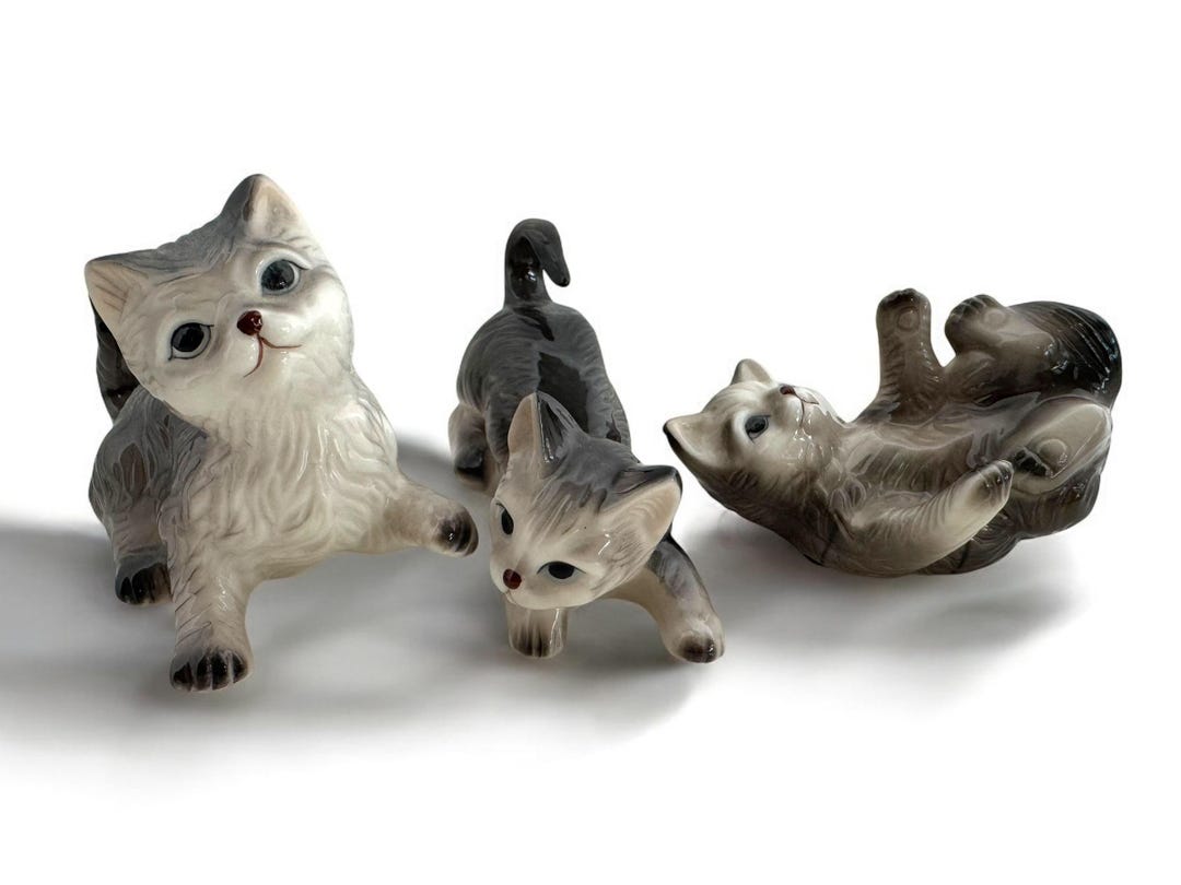3 Vintage Porcelain Cat Figurine Set/shelf Decor/kitten Figurines/gift ...