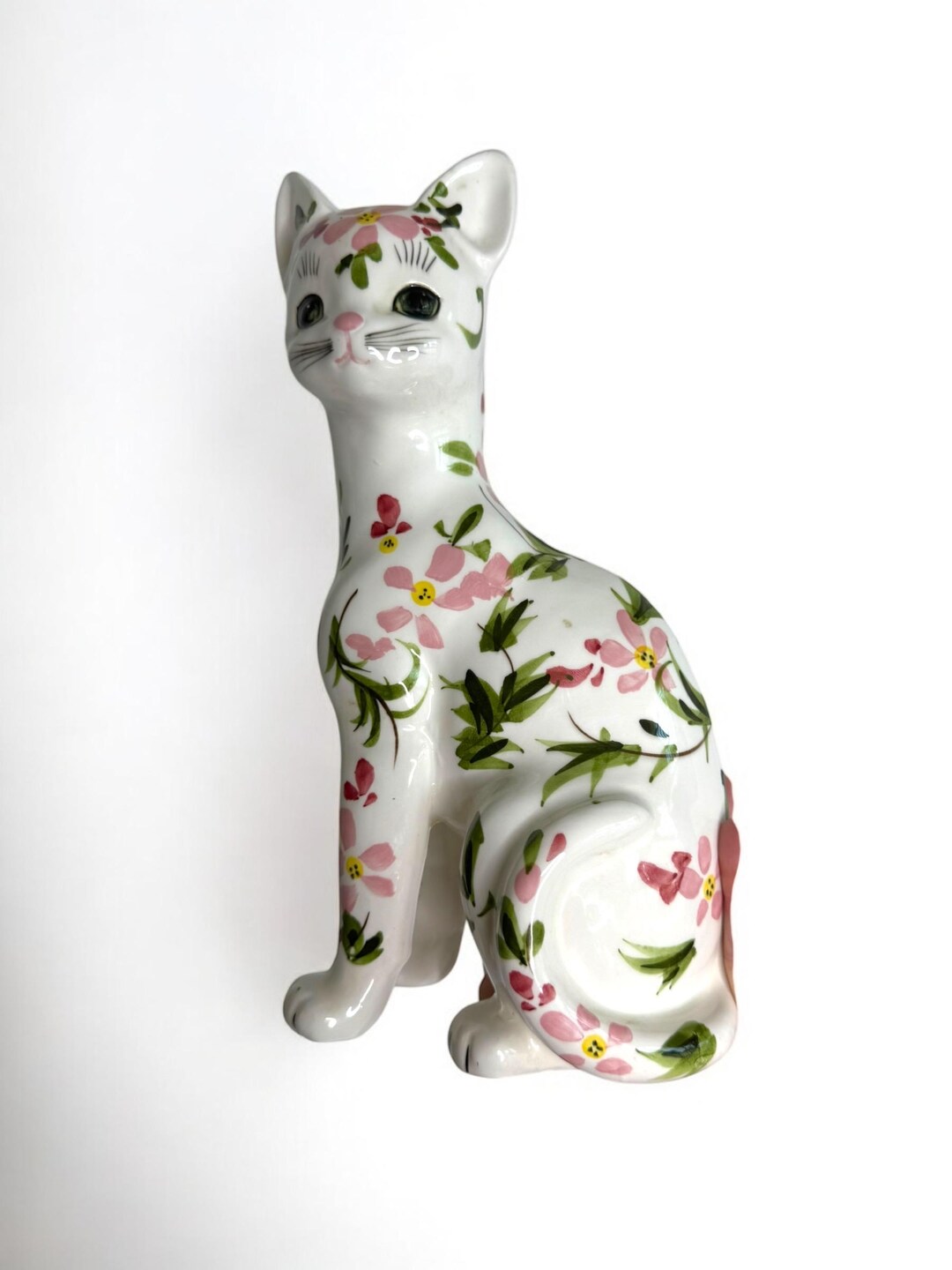 Lefton White Cat Figurine With Pink Flowers #2355, Porcelain 10" Tall ...