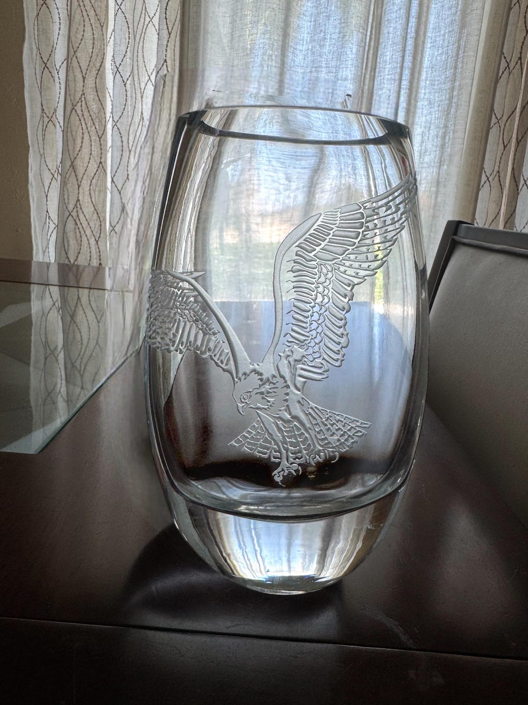 Vintage Soaring Eagle Tear Drop Crystal Vase/signed/healy Glass?/man ...