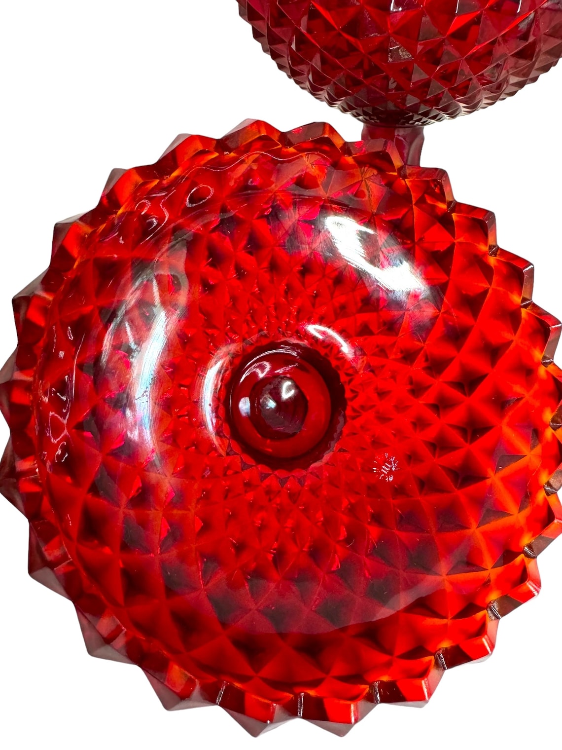 Vintage Westmoreland Ruby Red Diamond Point Sawtooth Edge Glass Lidded ...