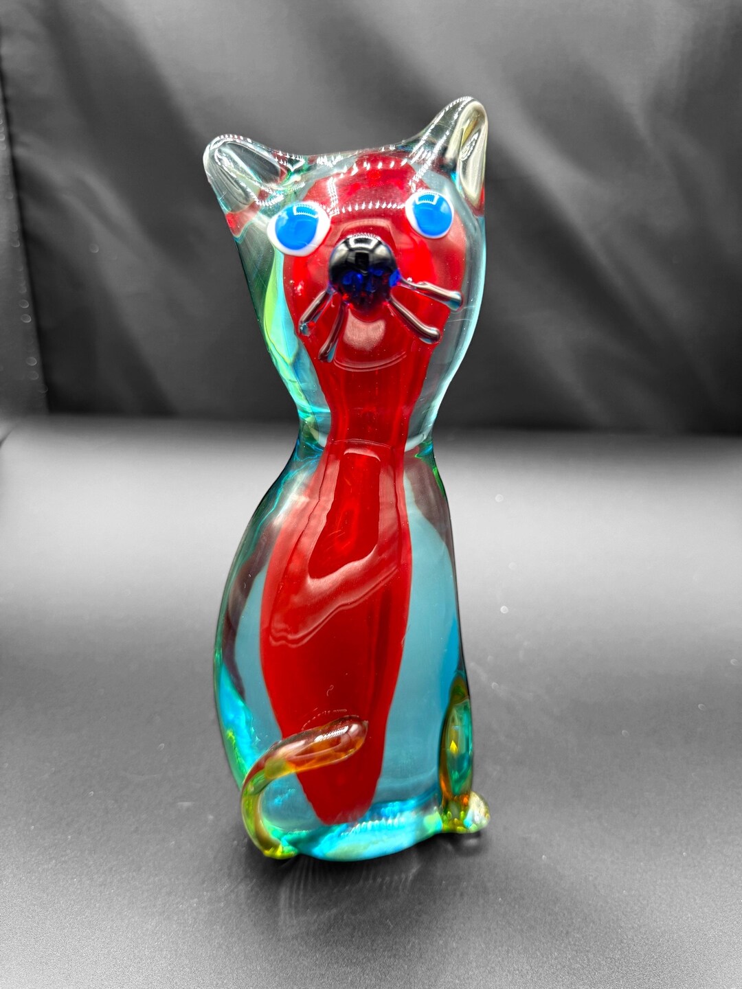 J.I. Co Murano Sommerso Art Glass Cat/mcm Cat/multicolor Glass Cat ...