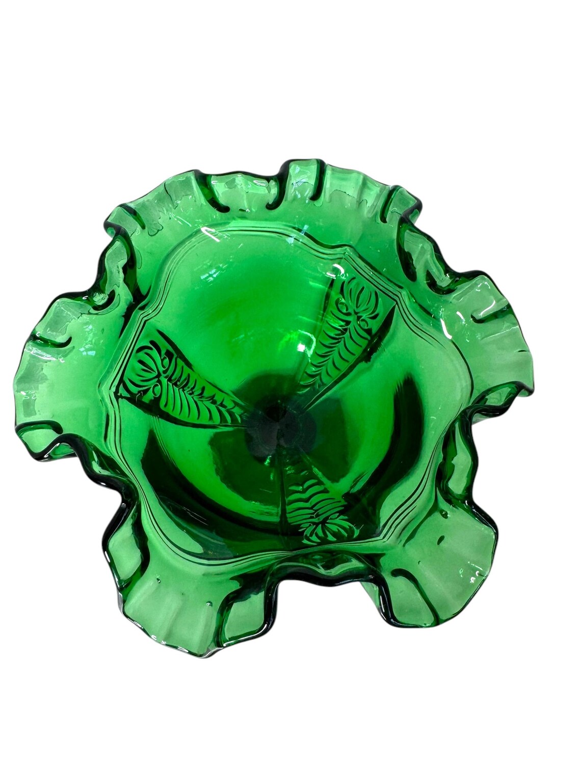 Vintage Fenton Empress Colonial Compote Emerald Green Footed Ruffled ...