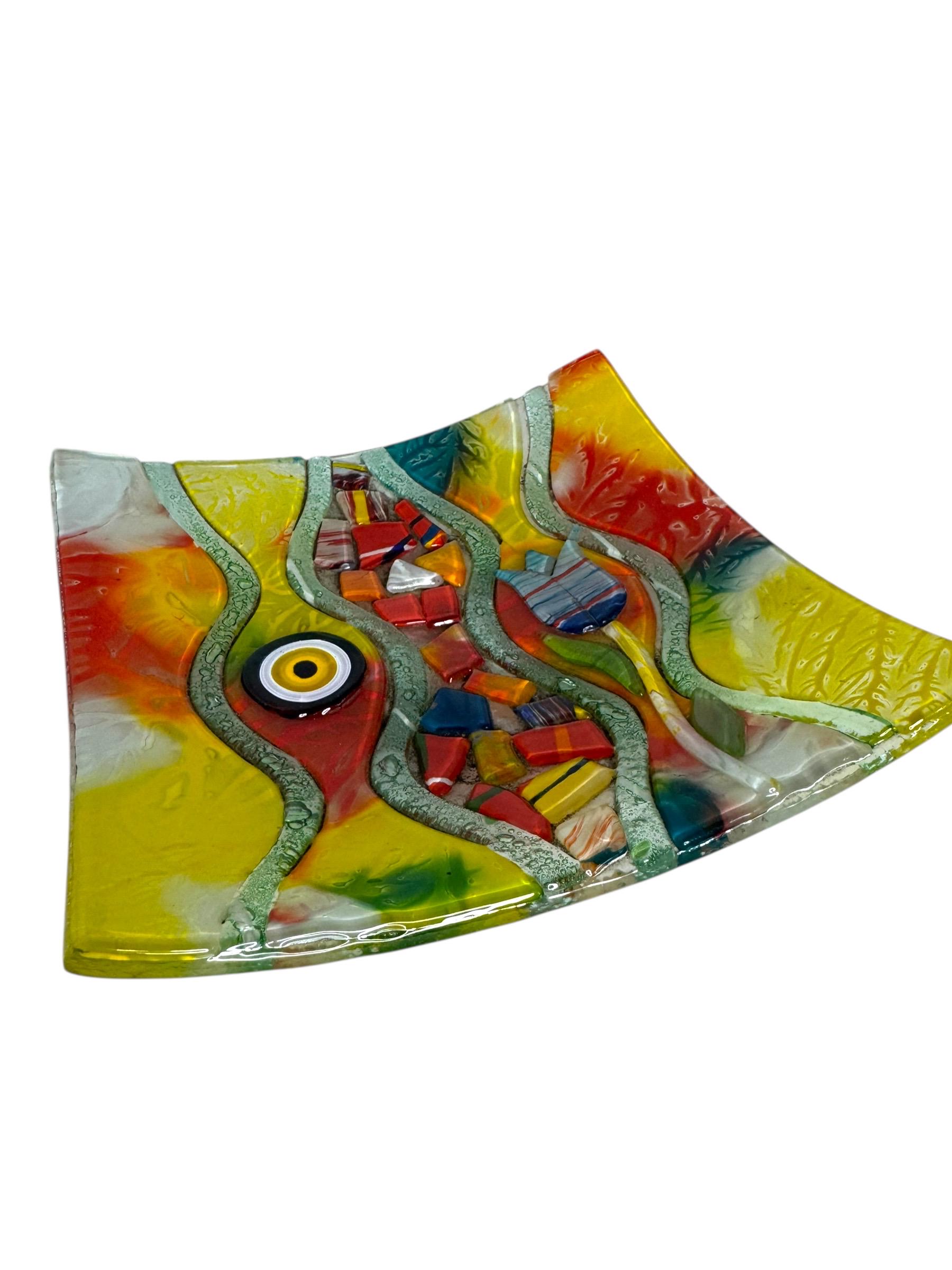 Fused Art Glass Abstract Floral /colorful Art Glass/gift /decorative ...