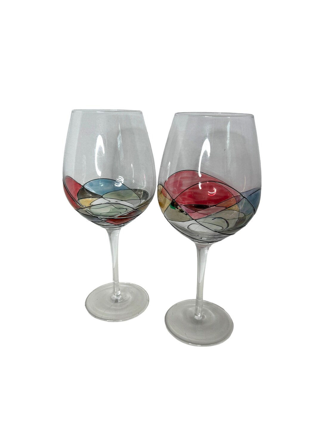 Vintage Large Hand Painted Milano Romania Wine Glasses / Water Color ...