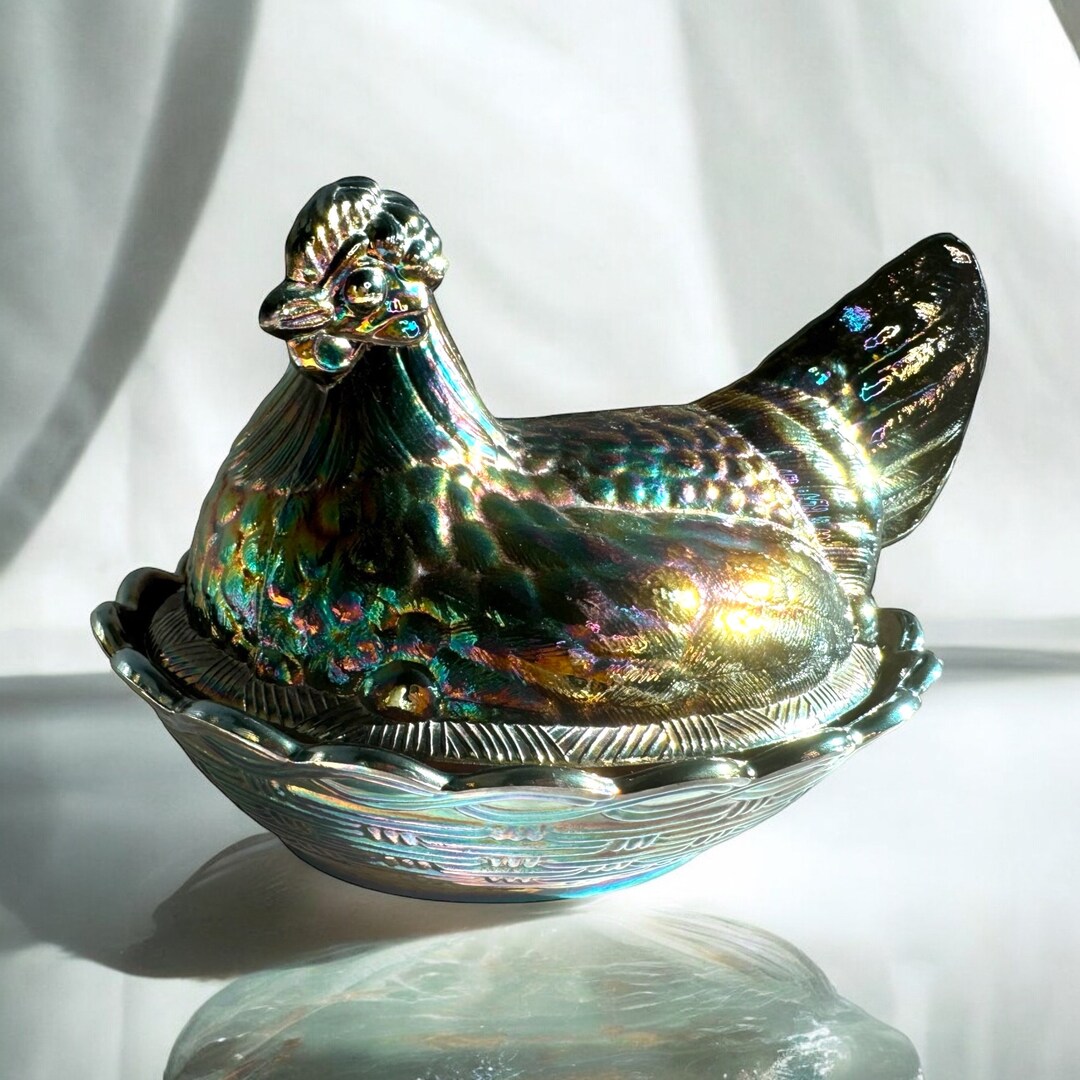 Fenton Art Glass Large Carnival Iridescent Amethyst Hen on Nest 9” - Etsy