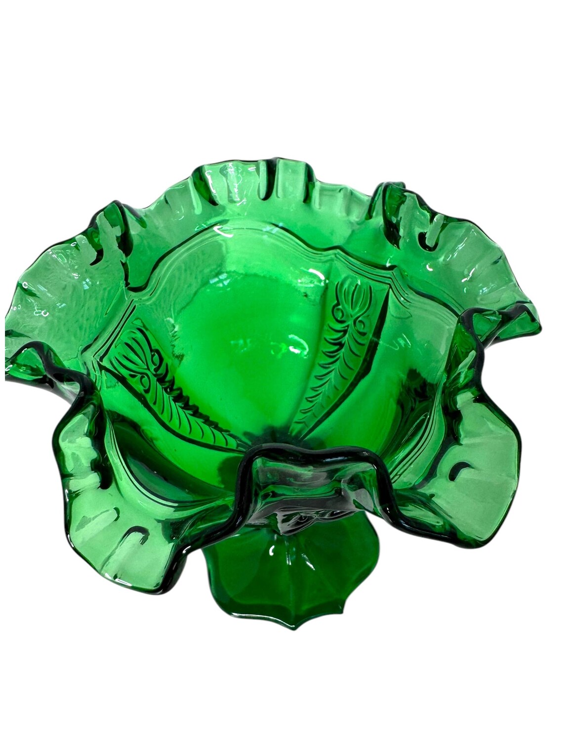 Vintage Fenton Empress Colonial Compote Emerald Green Footed Ruffled ...