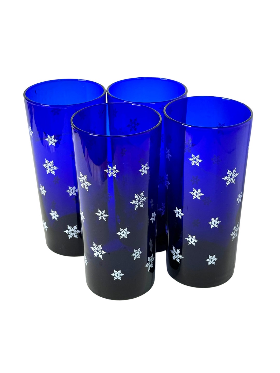 Libbey Cobalt Blue White Snowflake Tumblers/highball Glasses/ Set of 4 ...