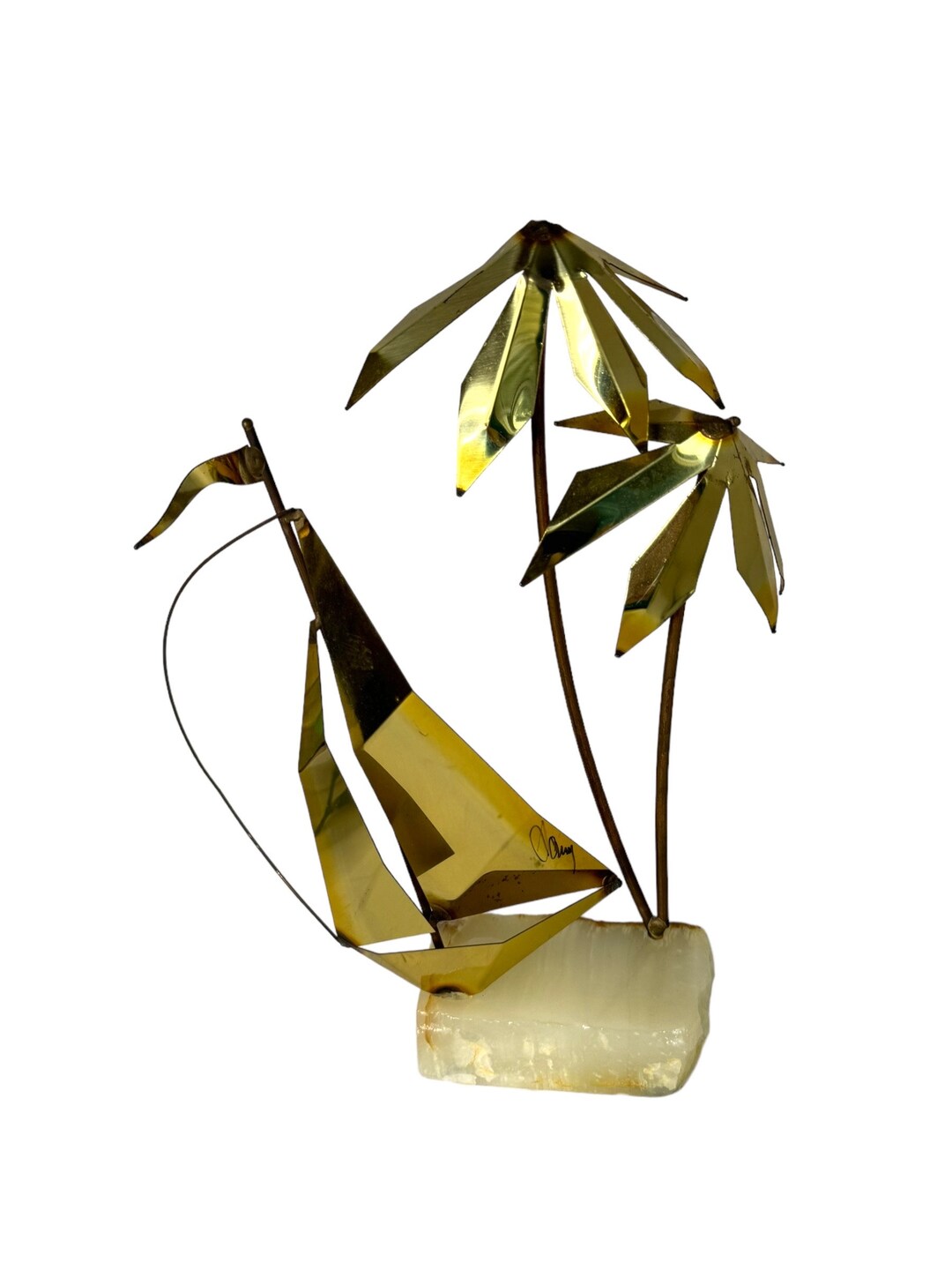Mario Jason Copper/brass Brutalist Sailboat and Palm Tree Torch Cut ...