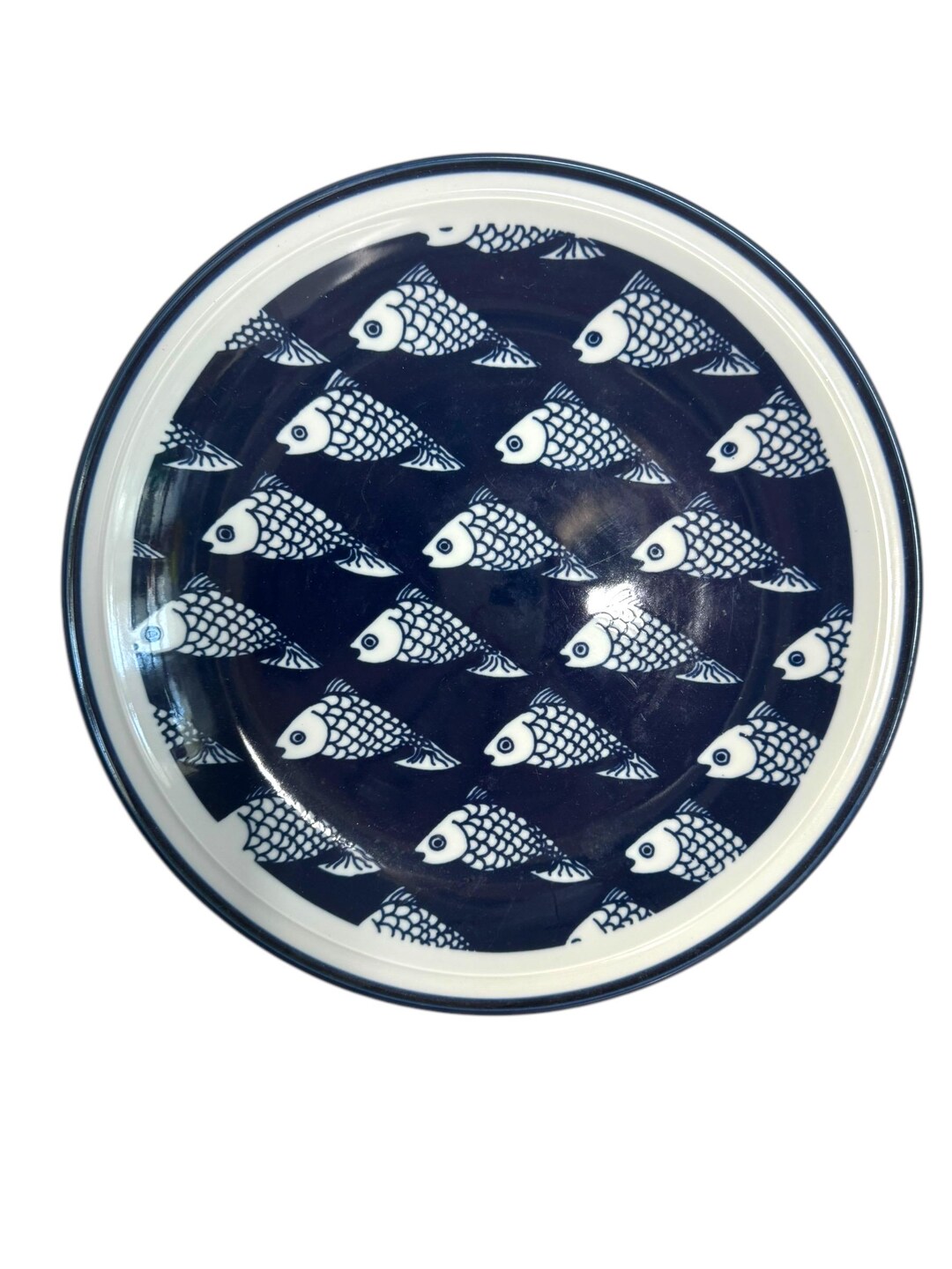 Dansk Blue and White Fish Wall Plate/ Chop Plate Dark Blue Fish Print ...
