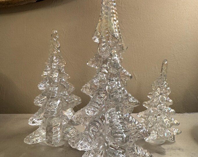 Set of 3 Graduated Iridescent Glass Christmas Trees/pine Trees/clear ...