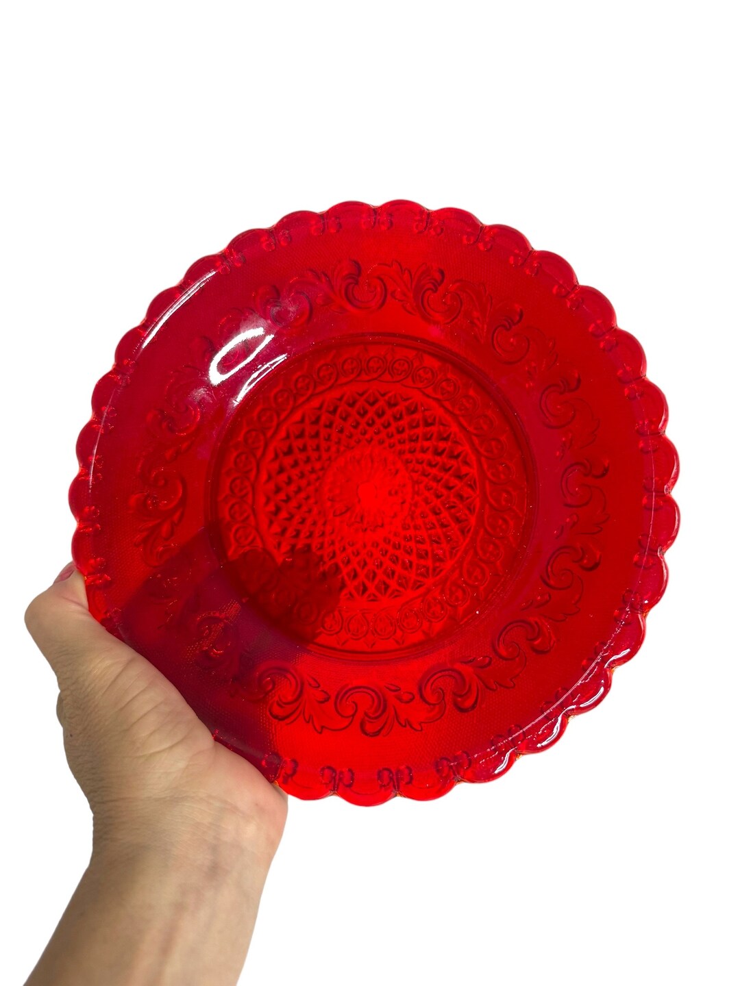 4 Ruby Red Hoff Interieur Pressed Glass Plates/shallow Bowls /made in ...
