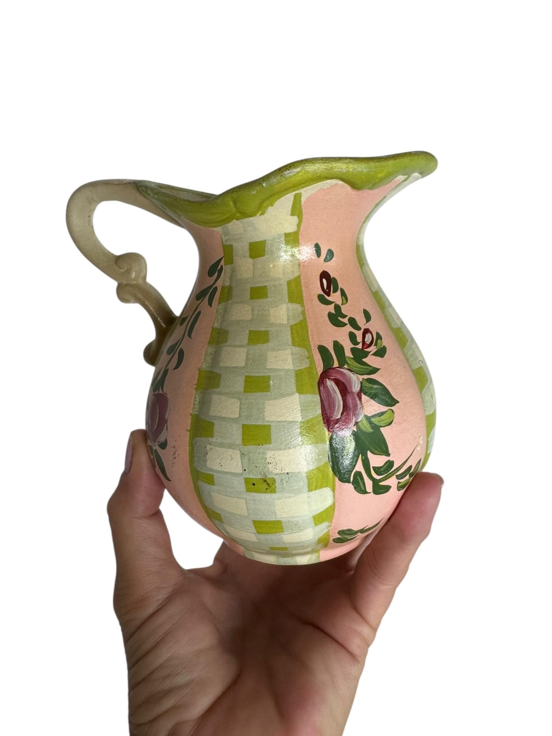Vintage Jane Keltner Pink and Green Pottery Pitcher/bud Vase/rustic ...